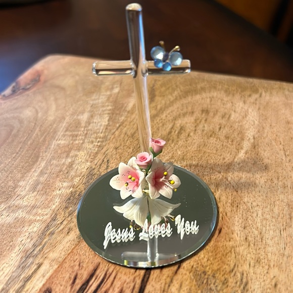 Glass Baron | Art | Glass Baron Cross On Mirror Base With Jesus Loves ...
